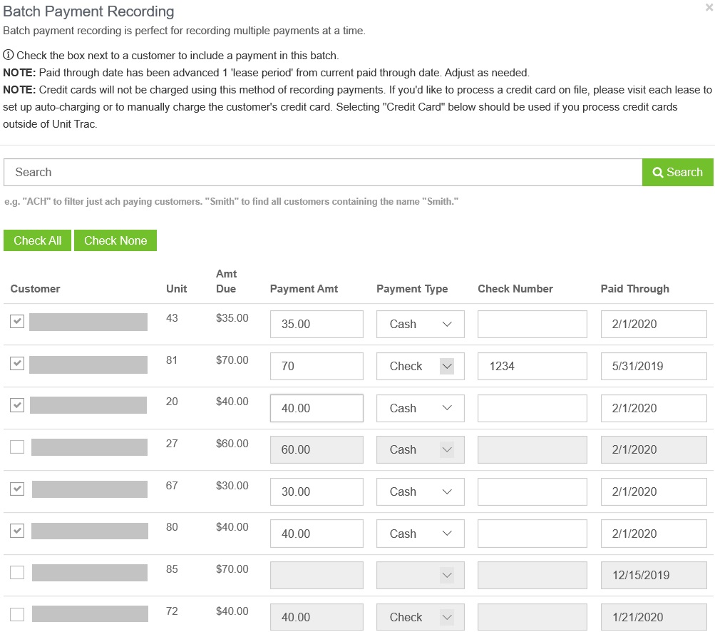 Record a Payment - For Multiple Customers at Once | Unit Trac